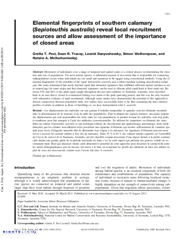 (PDF) Elemental fingerprints of southern calamary (Sepioteuthis ...