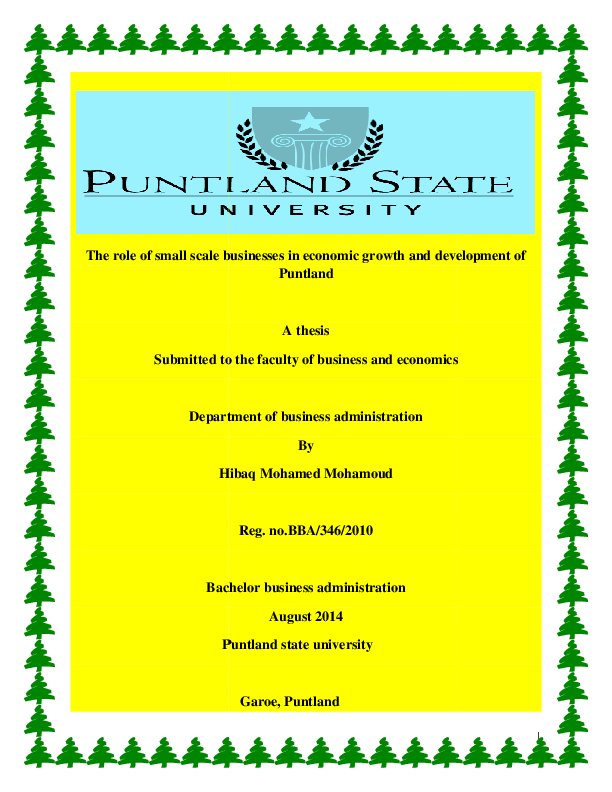 (PDF) role of small business in Puntland economic growth and development