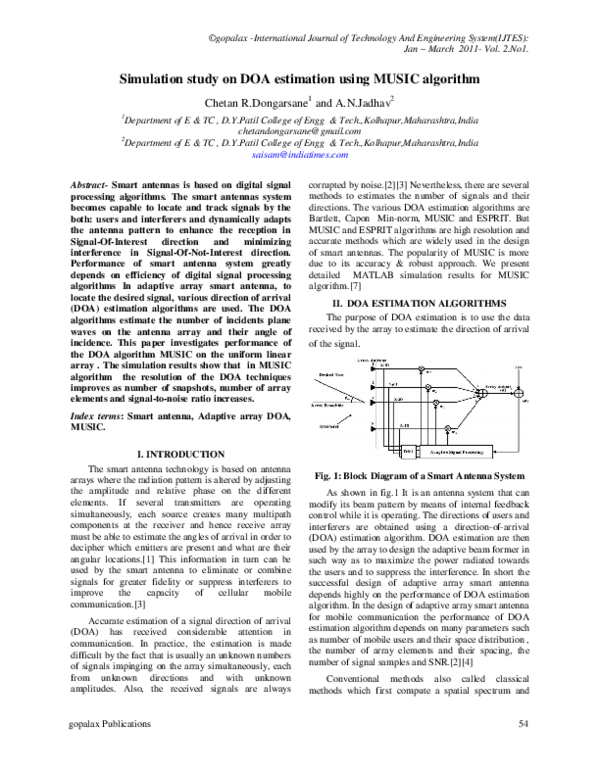 (PDF) Simulation study on DOA estimation using MUSIC algorithm