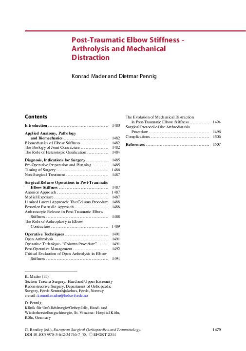 (PDF) posttraumatic elbow stiffness: arthrolysis and mechanical distraction