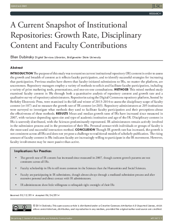 (PDF) A Current Snapshot of Institutional Repositories: Growth Rate ...