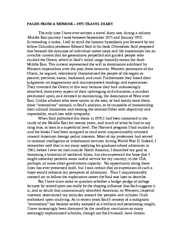 (DOC) PAGES FROM A MEMOIR—TRAVEL DIARY 1971