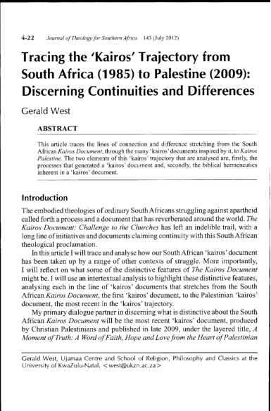 (PDF) Tracing the ‘Kairos’ Trajectory from South Africa (1985) to ...