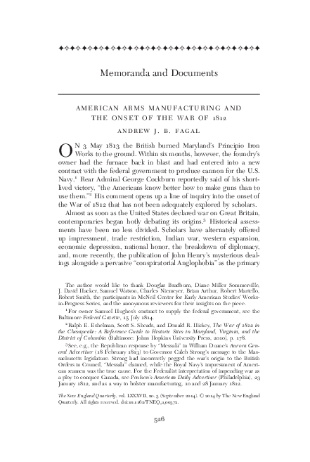 (PDF) American Arms Manufacturing and the Onset of the War of 1812