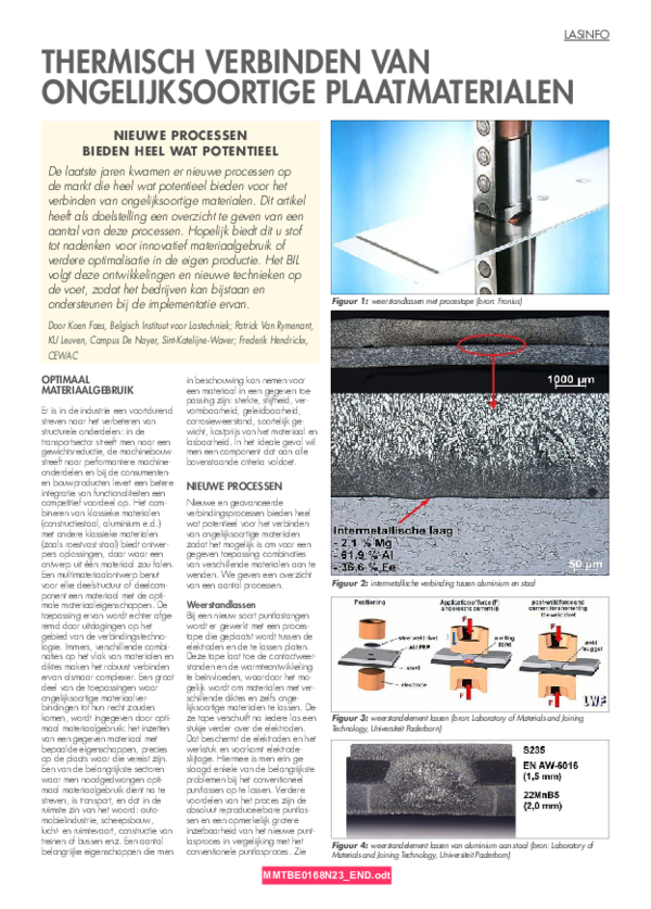 (PDF) Thermisch verbinden van ongelijksoortige plaatmaterialen | Koen ...