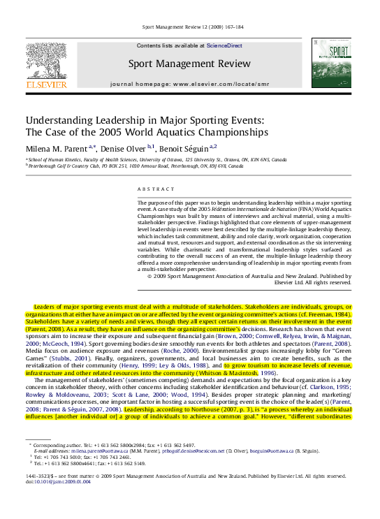 (PDF) Understanding Leadership in Major Sporting Events: The Case of ...