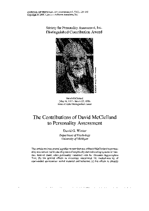 The Contributions of David McClelland to Personality Assessment