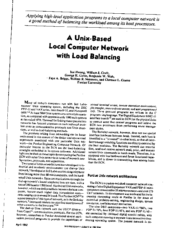 Pdf A Unix Based Local Computer Network With Load Balancing