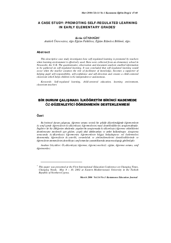 (PDF) A CASE STUDY: PROMOTING SELF-REGULATED LEARNING IN EARLY ...
