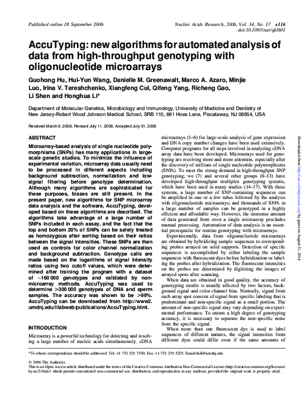 Pdf Accutyping New Algorithms For Automated Analysis Of Data From High Throughput Genotyping