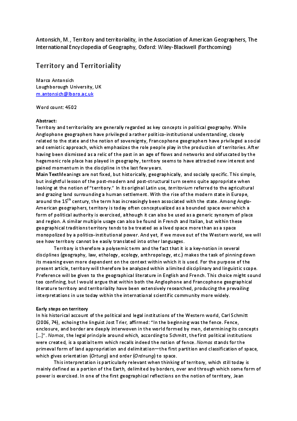 (PDF) Territory and Territoriality