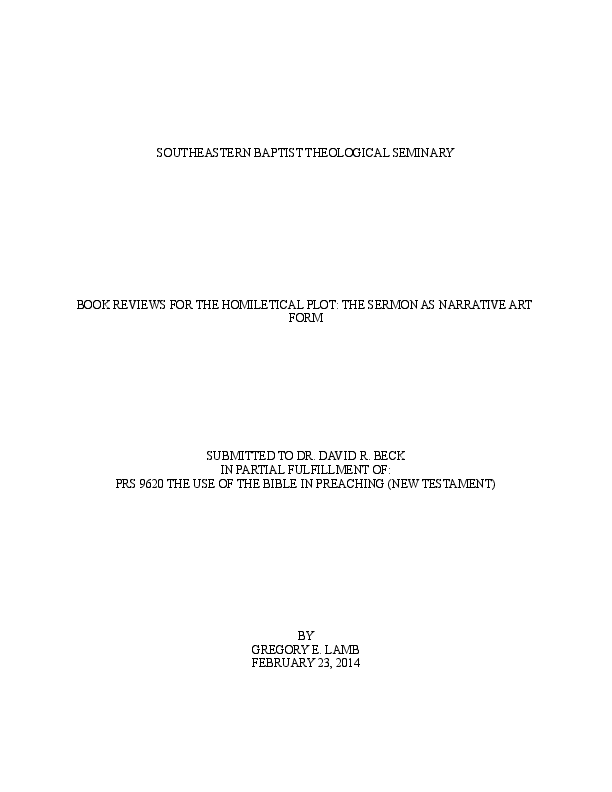 (PDF) Book Review - Eugene L. Lowry. The Homiletical Plot: The Sermon as Narrative Art Form. Rev ...