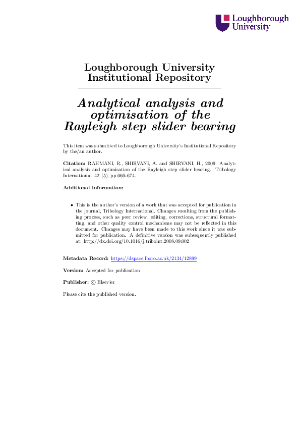 (PDF) Analytical analysis and optimisation of the Rayleigh step slider ...