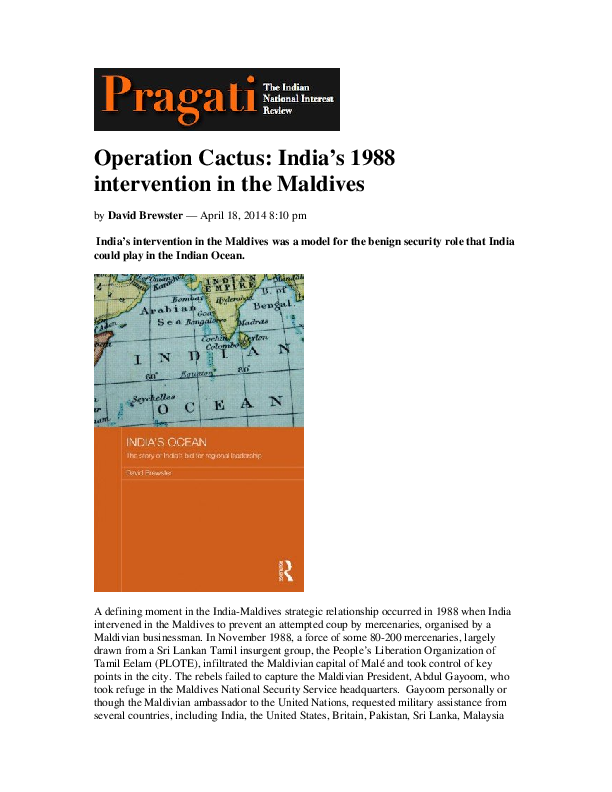 (PDF) Operation Cactus: India's 1988 Intervention in the Maldives