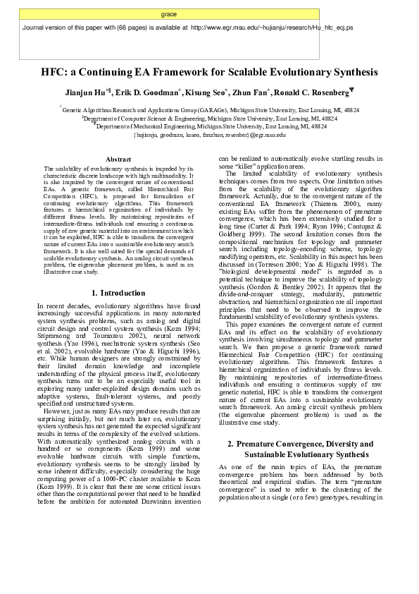 (PDF) HFC: a Continuing EA Framework for Scalable Evolutionary Synthesis