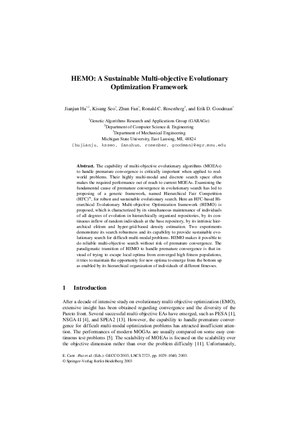 Pdf Hemo A Sustainable Multi Objective Evolutionary Optimization Framework Zhun Fan