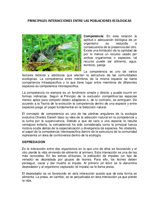 (DOC) PRINCIPALES INTERACCIONES ENTRE LAS POBLACIONES ECOLOGICAS