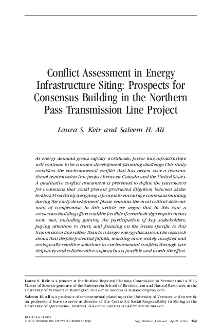 (PDF) Conflict Assessment in Energy Infrastructure Siting: Prospects ...