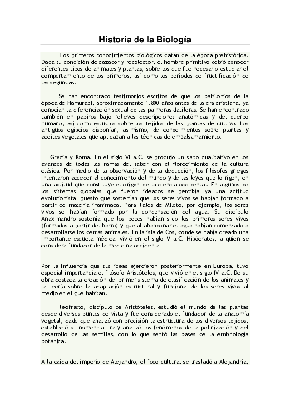 (DOC) Historia de la Biologia
