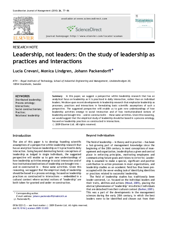 (PDF) Leadership, not leaders: On the study of leadership as practices ...