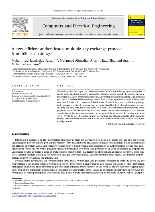 A new efficient authenticated multiple-key exchange protocol from bilinear pairings
