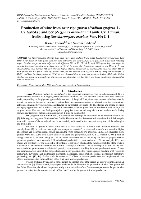 (PDF) Production of wine from over ripe guava (Psidium guajavaL. Cv ...