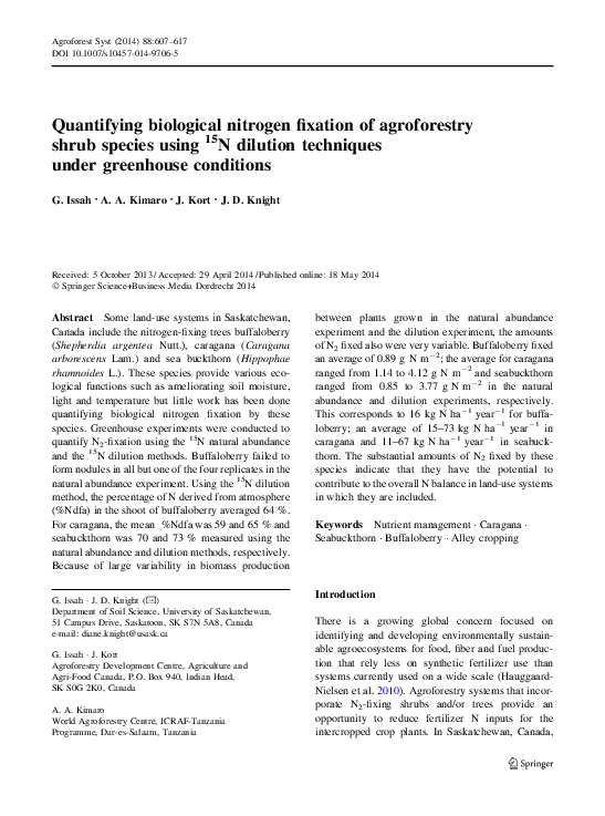 (PDF) Quantifying biological nitrogen fixation of agroforestry shrub species using 15N dilution ...