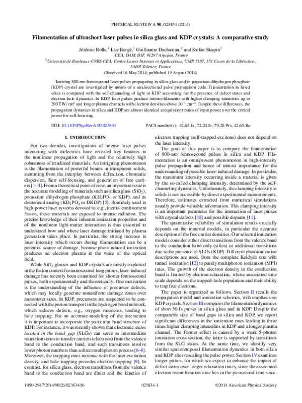 (PDF) Filamentation of ultrashort laser pulses in silica glass and KDP ...