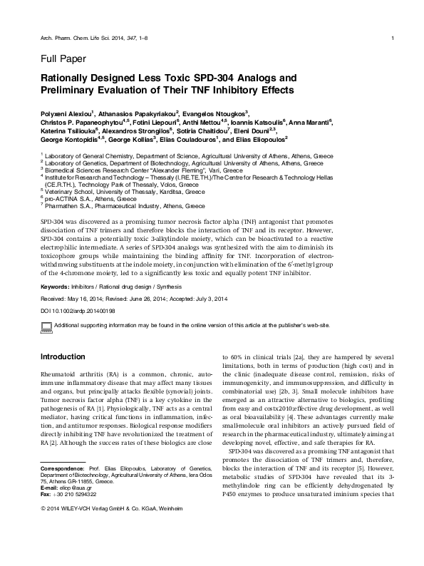 (PDF) Rationally Designed Less Toxic SPD-304 Analogs and Preliminary ...