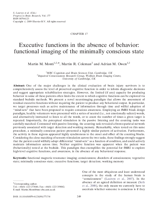 (PDF) Executive functions in the absence of behavior: functional imaging of the minimally ...