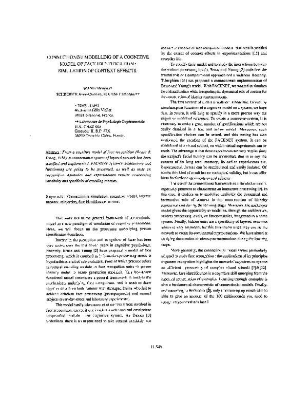 Pdf Connectionist Modelling Of A Cognitive Model To Face Identification Simulation Of Context