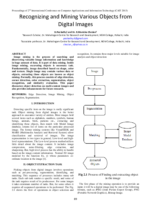 Pdf Recognizing And Mining Various Objects From Digital Images Proceedings Cait 2013