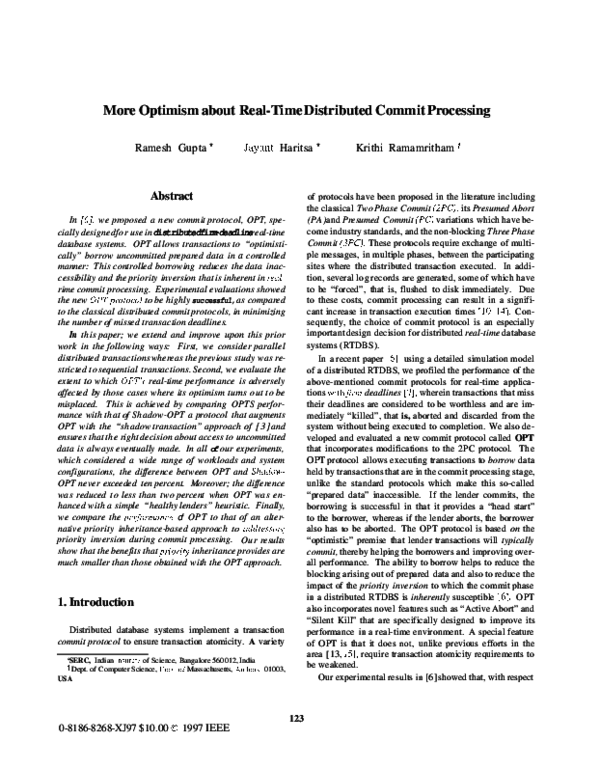 Pdf More Optimism About Real Time Distributed Commit Processing Master Hance 