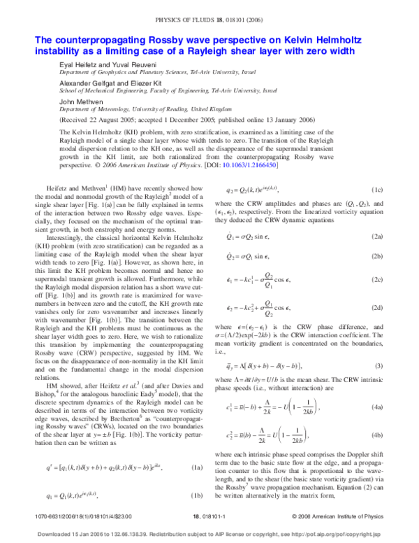 (PDF) The counterpropagating Rossby wave perspective on Kelvin Helmholtz instability as a ...
