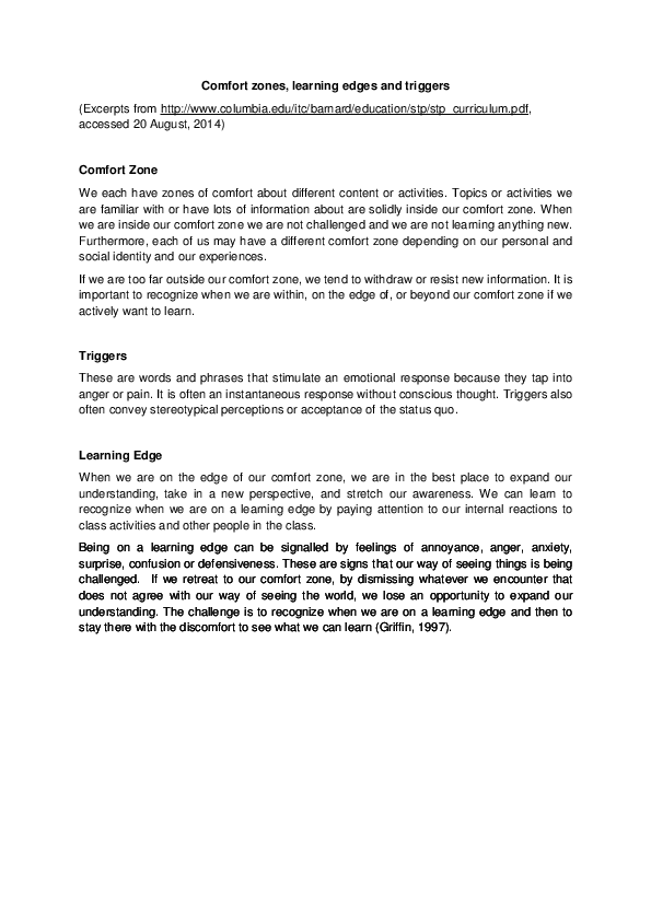 (DOC) Comfort zones, triggers and learning edges