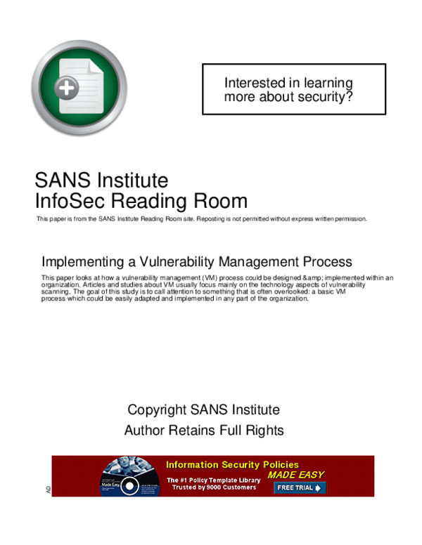 (PDF) Implementing a Vulnerability Management Process