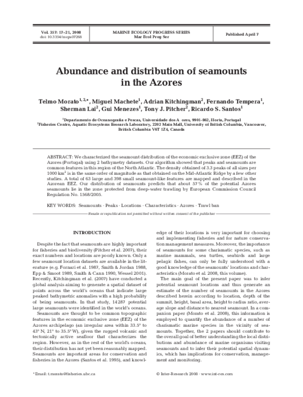 (PDF) Abundance and distribution of seamounts in the Azores