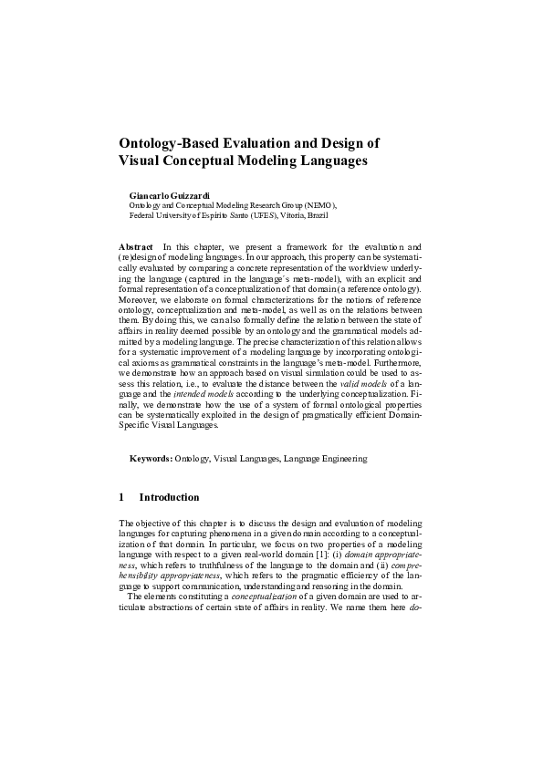 (PDF) Ontology-Based Evaluation and Design of Visual Conceptual Modeling Languages