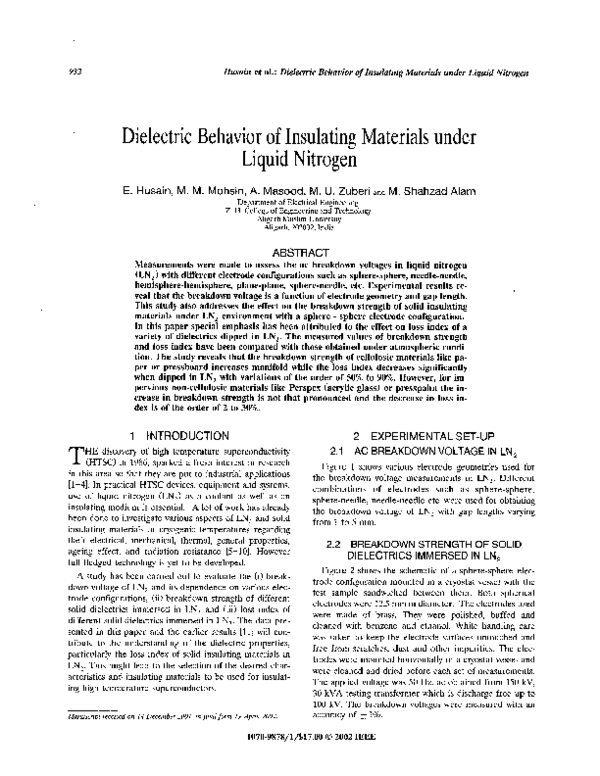 (PDF) Dielectric behavior of insulating materials under liquid nitrogen