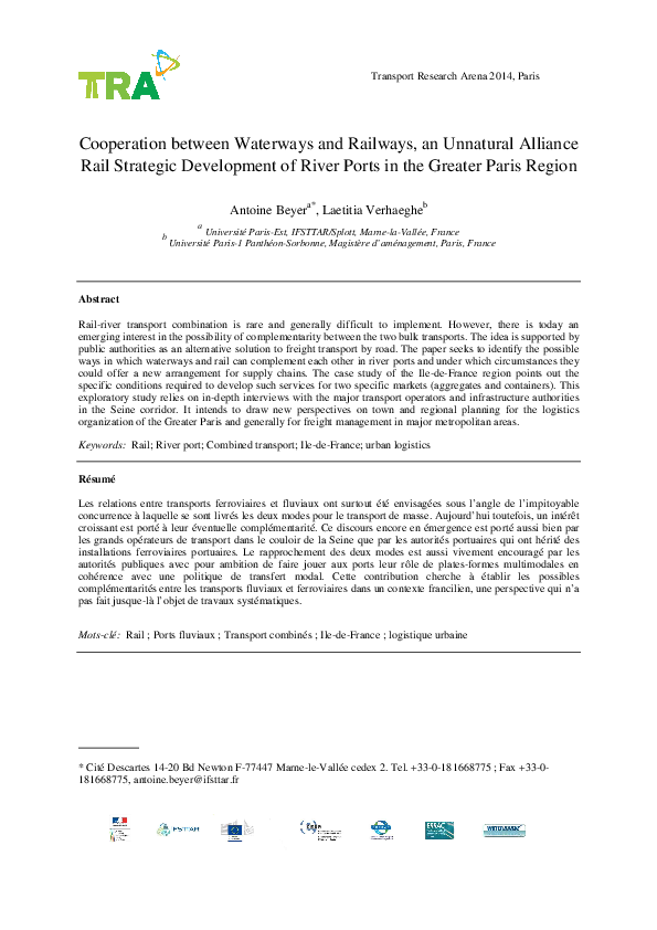 (PDF) Cooperation between Waterways and Railways, an Unnatural Alliance ...