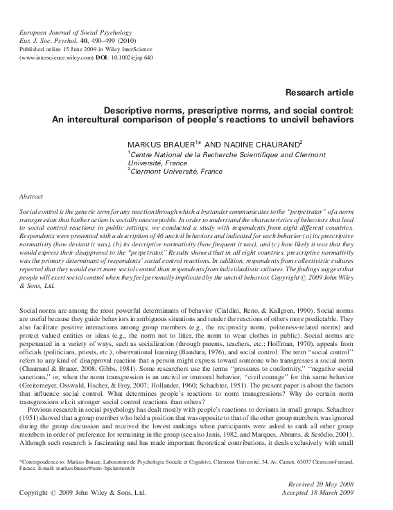 Descriptive norms, prescriptive norms, and social control: An ...