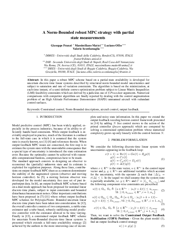 (PDF) A Norm-Bounded robust MPC strategy with partial state measurements