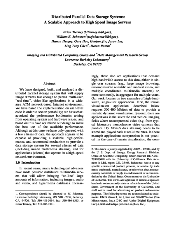 Pdf Distributed Parallel Data Storage Systems A Scalable Approach To High Speed Image Servers