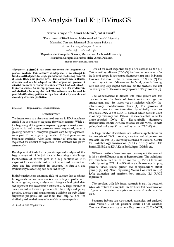 (PDF) BVirusGS: DNA analysis toolkit for Begomovirus genome analysis