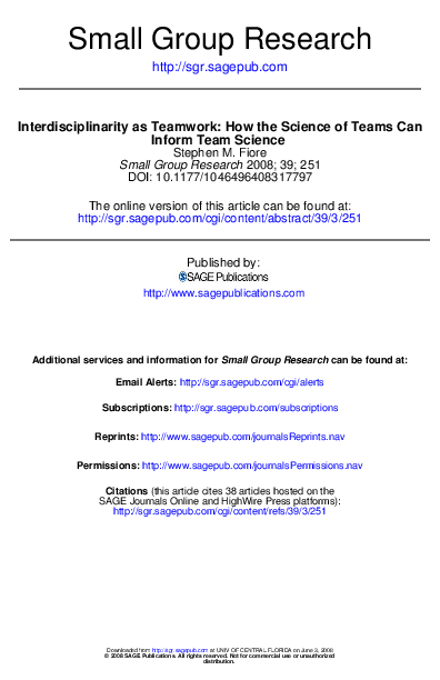 (PDF) Interdisciplinarity as Teamwork: How the Science of Teams Can ...