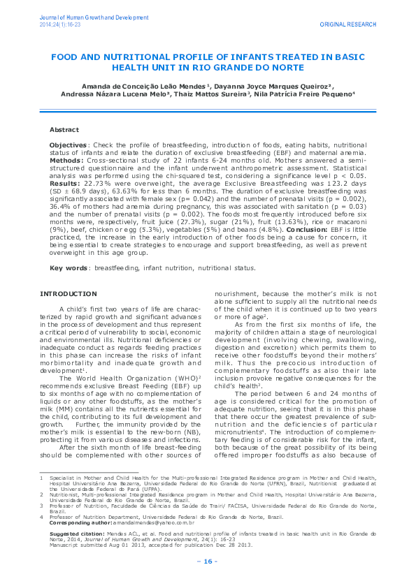 (PDF) Food and nutritional profile of infants treated in basic health ...