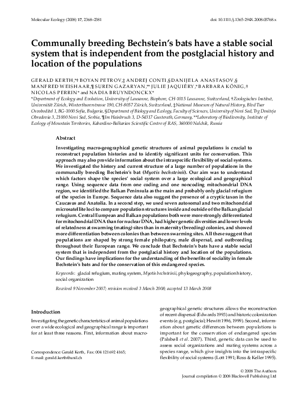 (PDF) Communally breeding Bechstein's bats have a stable social system ...