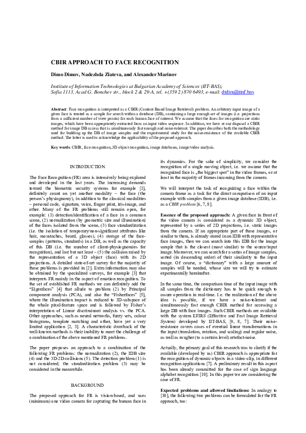 Pdf Cbir Approach To Face Recognition