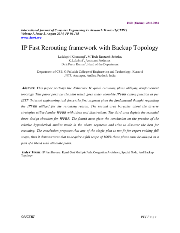 (PDF) IP Fast Rerouting framework with Backup Topology