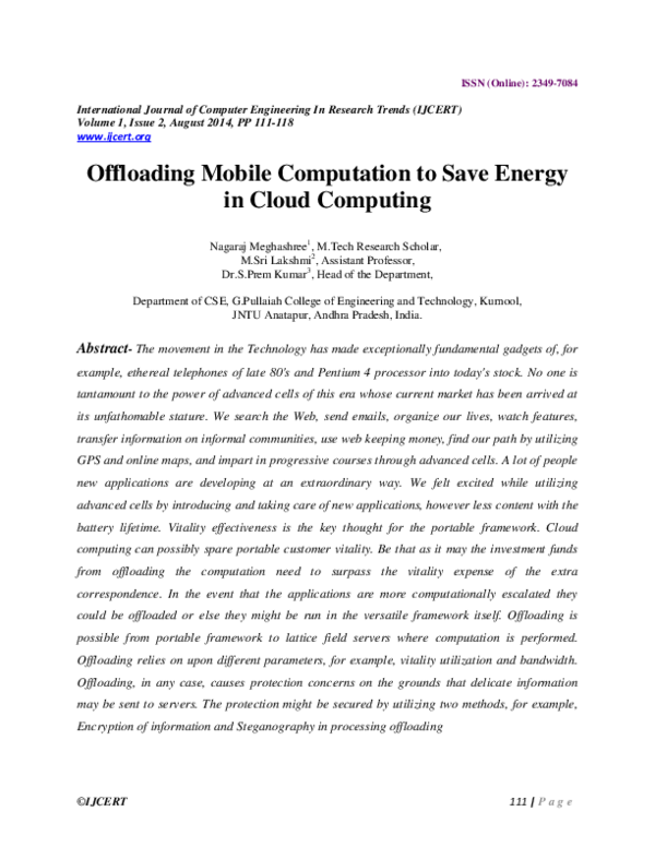 Pdf Offloading Mobile Computation To Save Energy In Cloud Computing Ijcert Publications